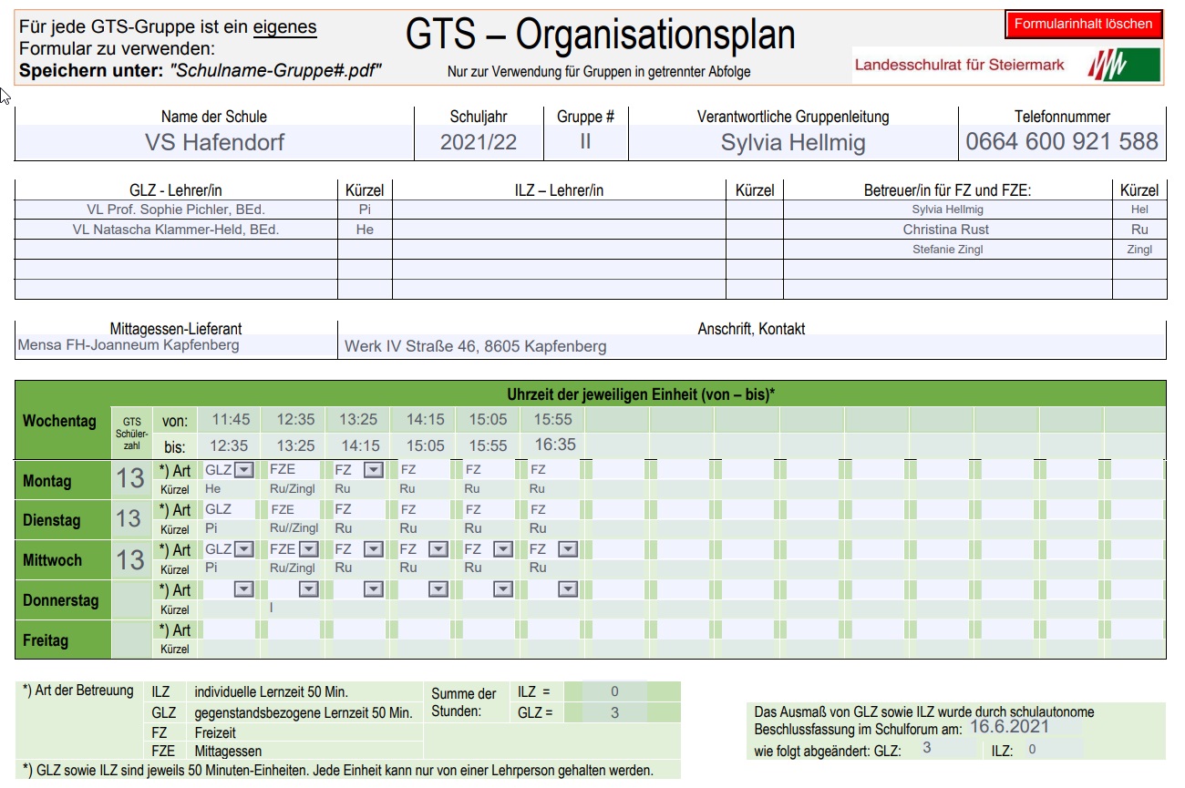 Organisationsplan – Volksschule Hafendorf